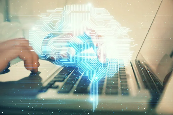 Man typing on keyboard background with brain hologram. Concept of big Data. - Stock Image ...