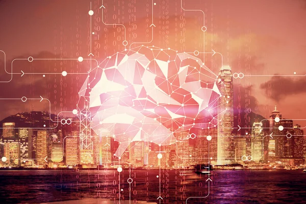 Brain Hologram Drawing City Scape Background Double Exposure ...