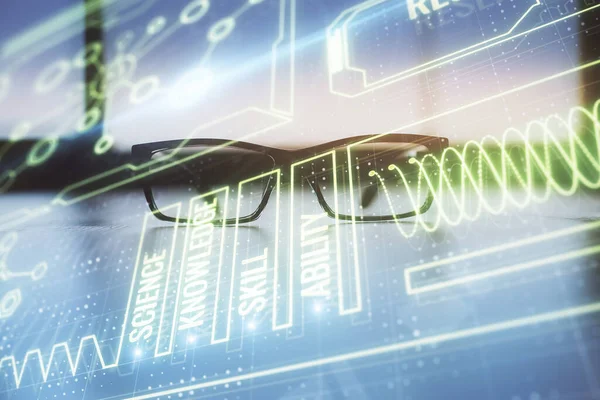 Science drawing with glasses on the table background. Concept of ...