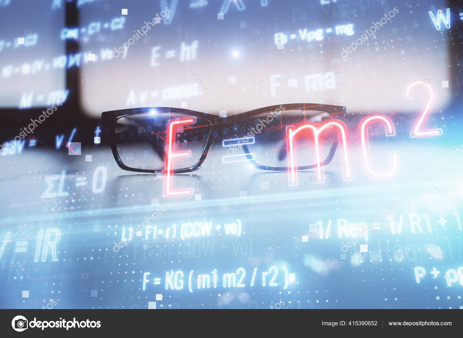 Formulas drawing with glasses on the table background. Concept of ...