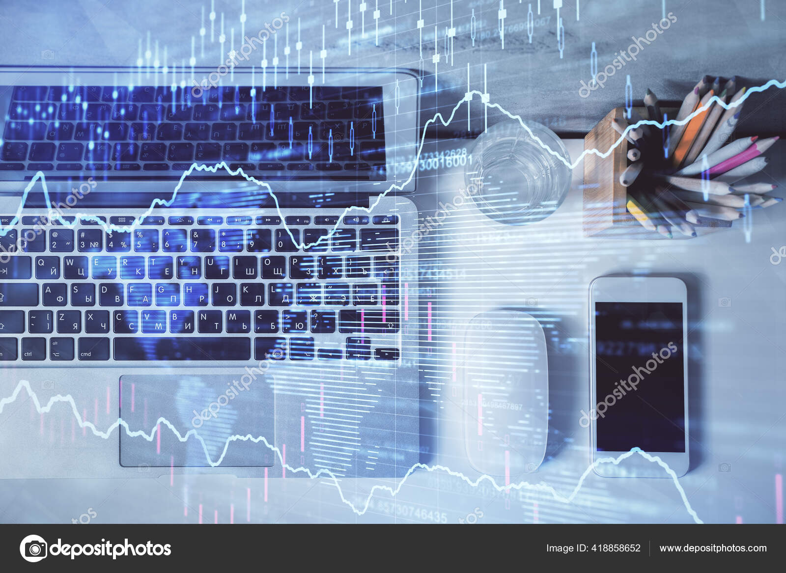 Multi Exposure Forex Graph Drawing Desktop Background Computer Concept ...