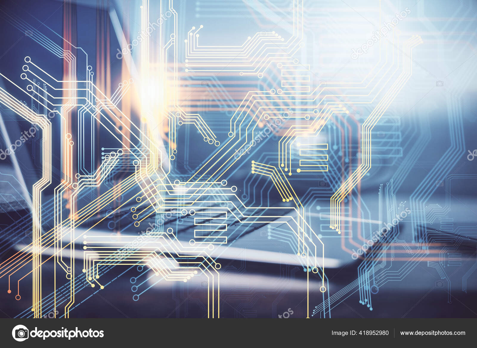 Double Exposure Desktop Computer World Map Hologram International Data ...