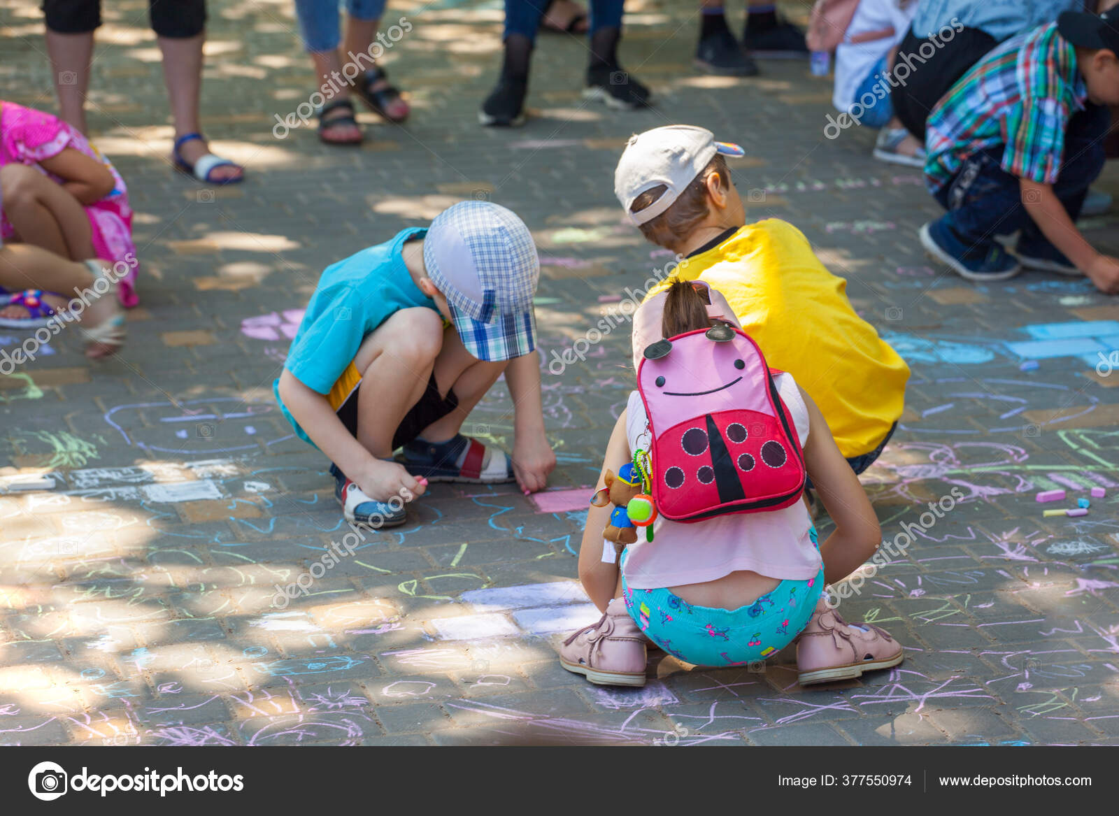 Little Children Draw Chalk Pavement – Stock Editorial Photo © kadetfoto ...