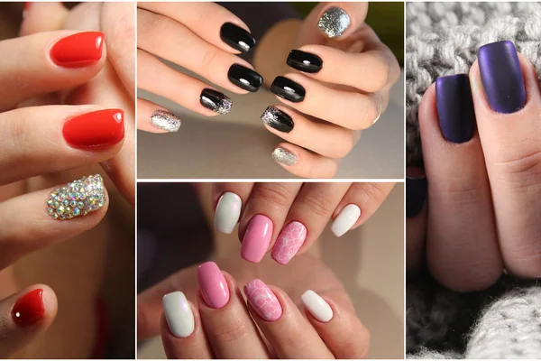Collage manicure nail design. Manicure design on business cards — Stock ...