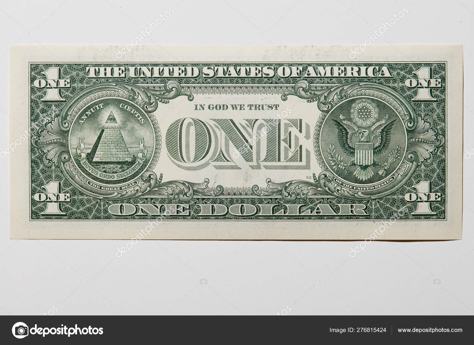 Close One Dollar Bill's Back Side Isolate White Background – Stock ...