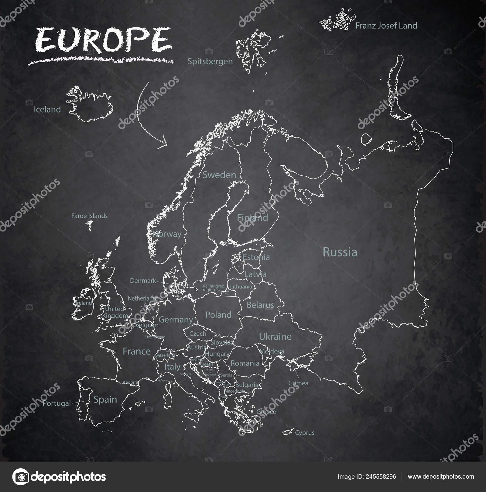 Black And White Political Map Of Europe
