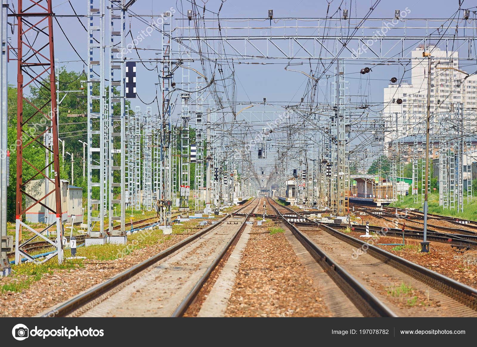Perspective View Empty Railway Tracks High Speed Trains Suburban Trains ...