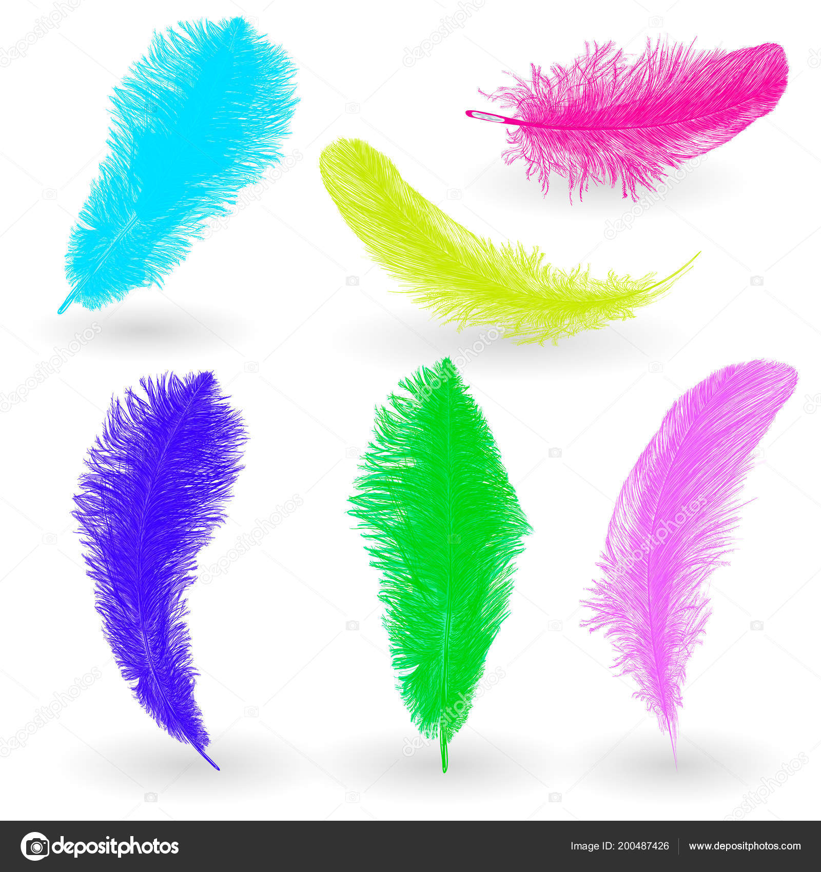 떨어지는 Twirled 깃털의 현실적인 스타일 일러스트 파란색 배경에 스톡 벡터 ©executioner 4 200487426