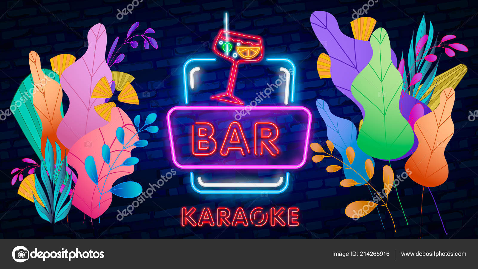 Coctail Bar Neon Logo Design Isolated Black Background Retro Vintage ...