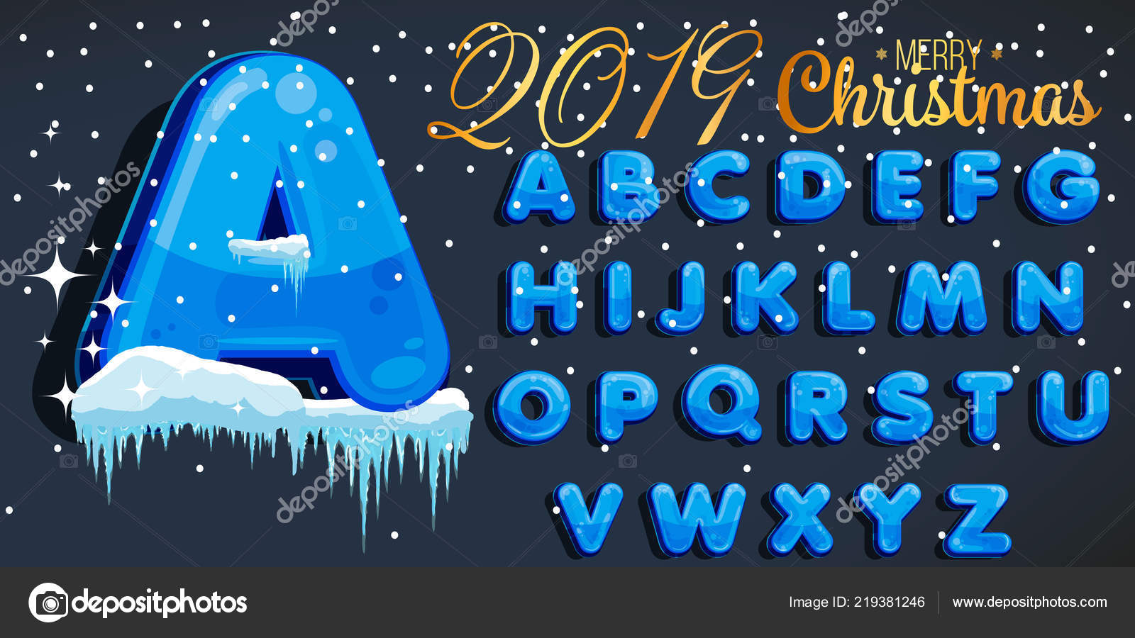 Winter Vector Alphabet Snow Letter Abc Ice Cold Font Season — Stock ...