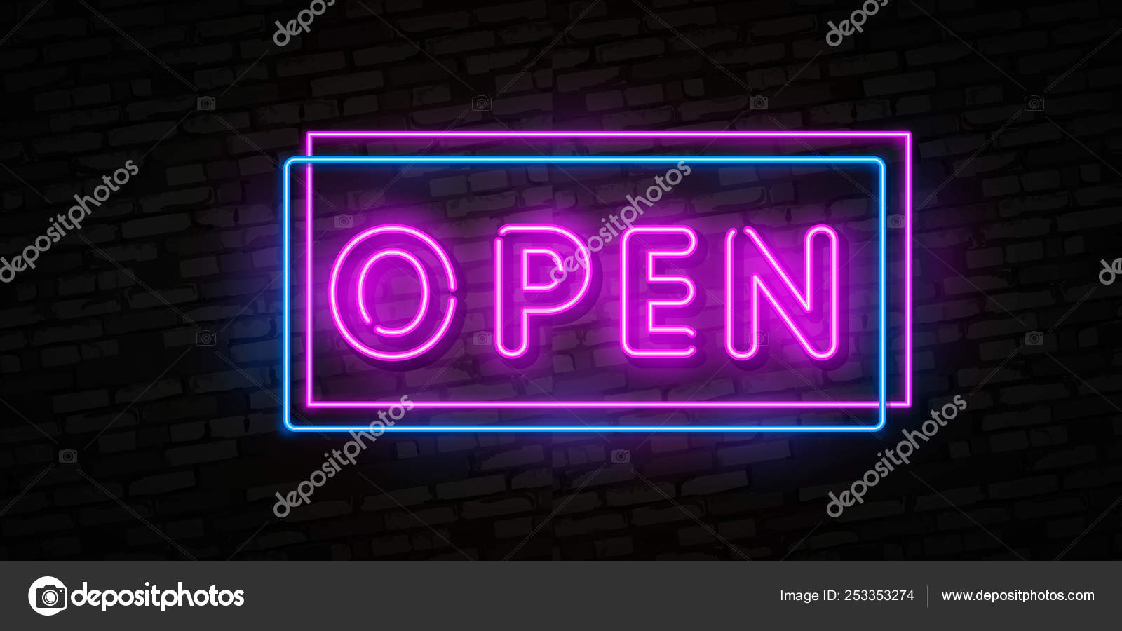 Open neon text vector design template. Now Open neon logo, light banner ...
