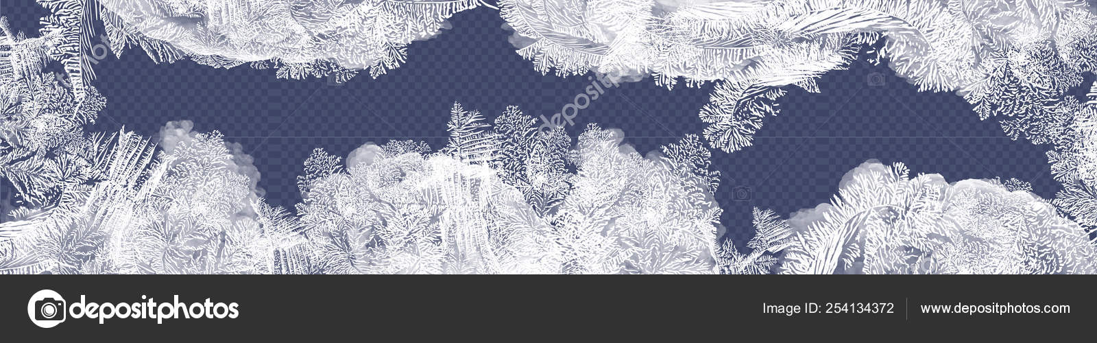Frost glass pattern. Winter frame on transparent background. Vector ...