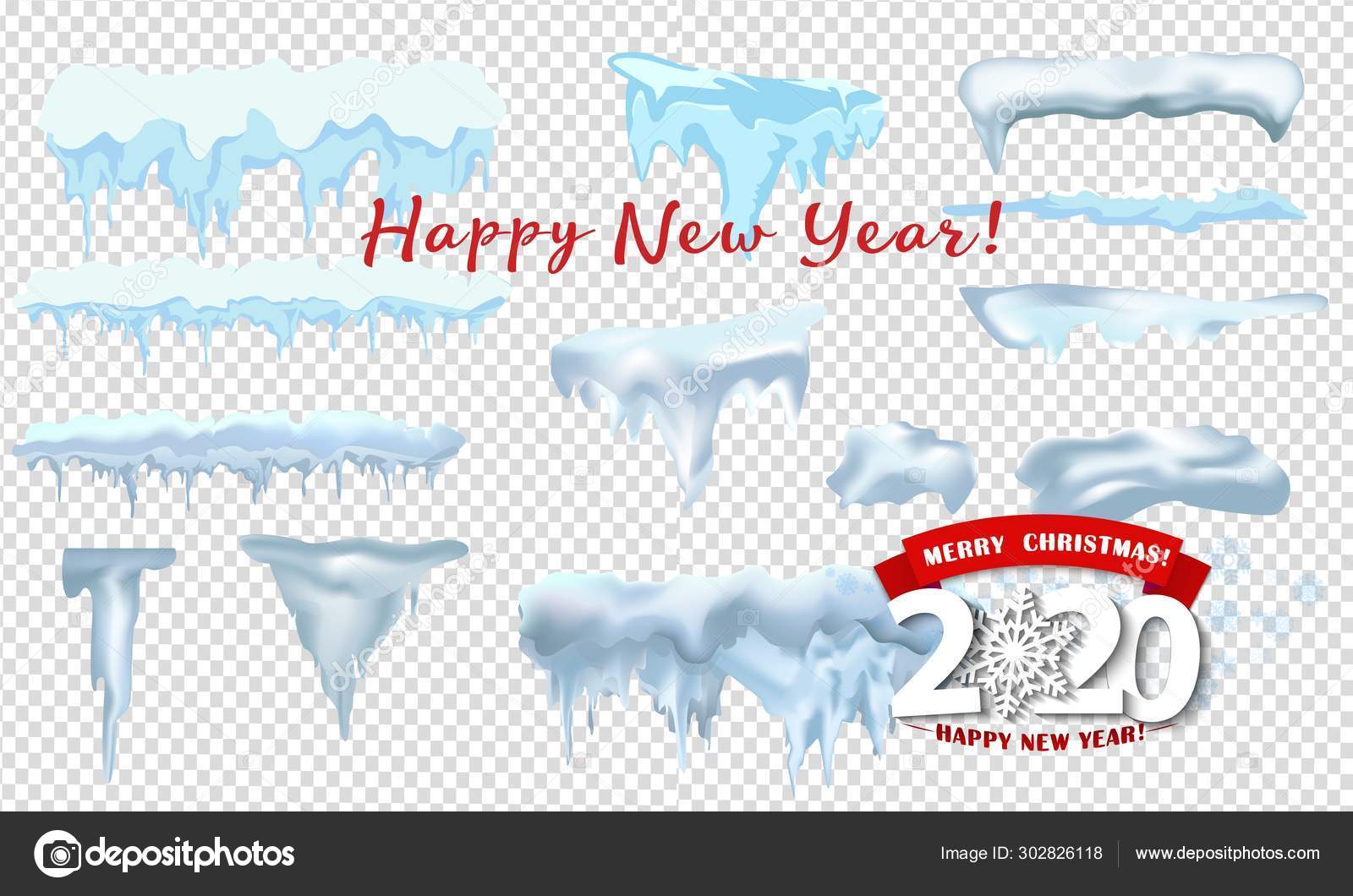 Snow caps collection on transparent background. Cartoon snow caps set ...