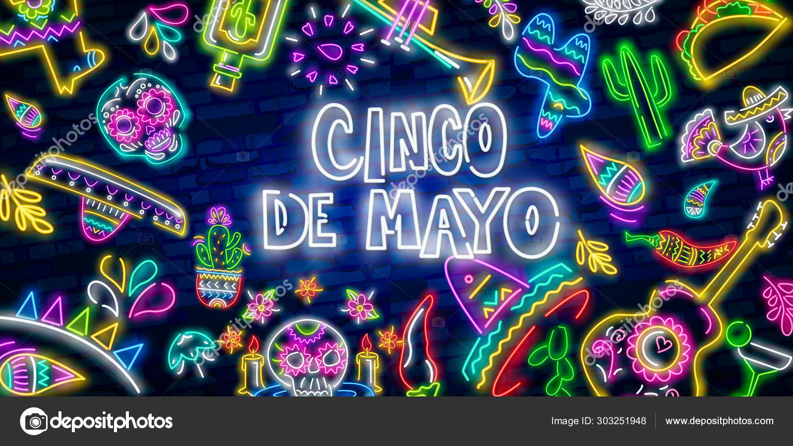 Cinco De Mayo neon sign, bright signboard, light banner. Mexico logo ...