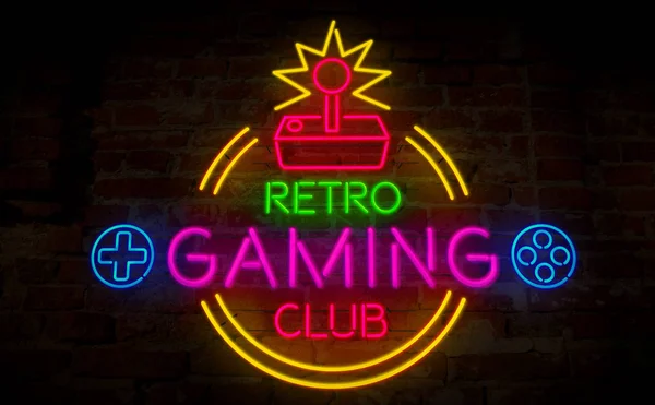 Gaming retro club neon 3D illustration. Symbol and lettering on wall ...