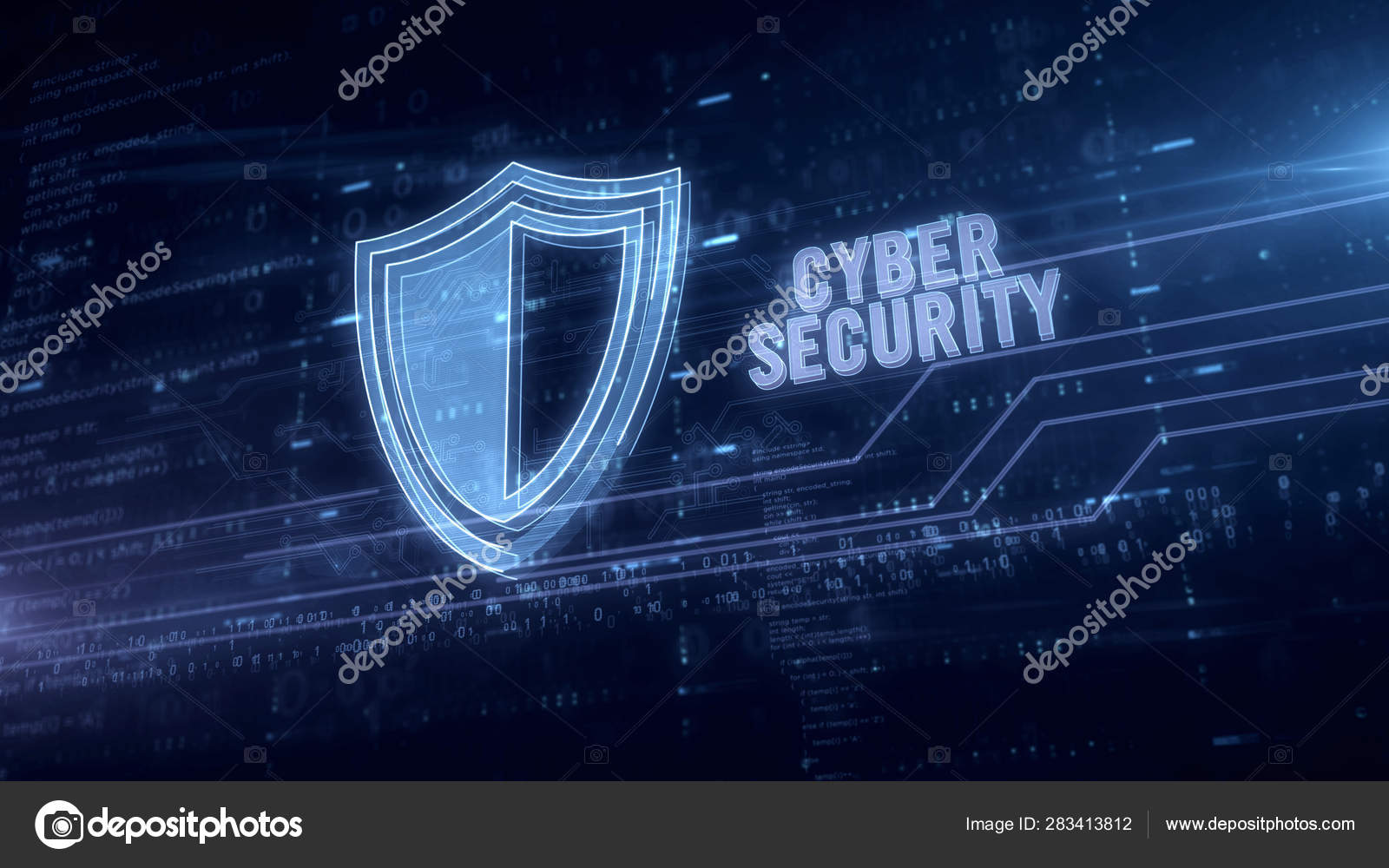 Cyber security shield blue hologram Stock Photo by ©Skorzewiak 283413812