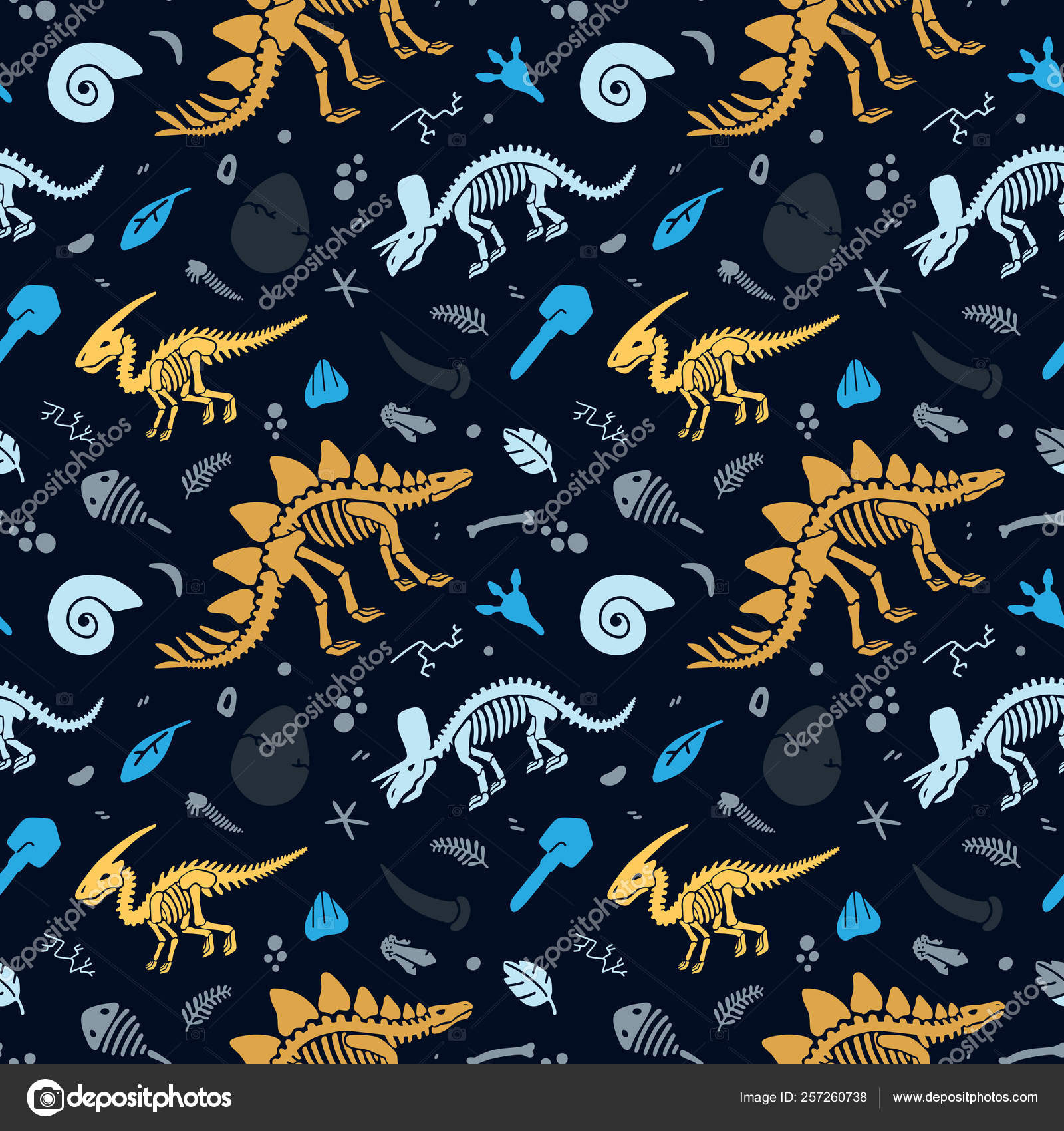 Dinosaur skeletons and fossils. Vector seamless pattern. — Stock Vector ...