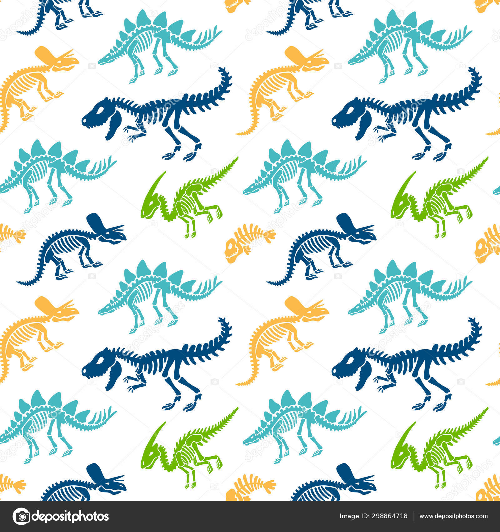 Dinosaurs skeletons fossils seamless pattern. Tshirt print, fabric ...