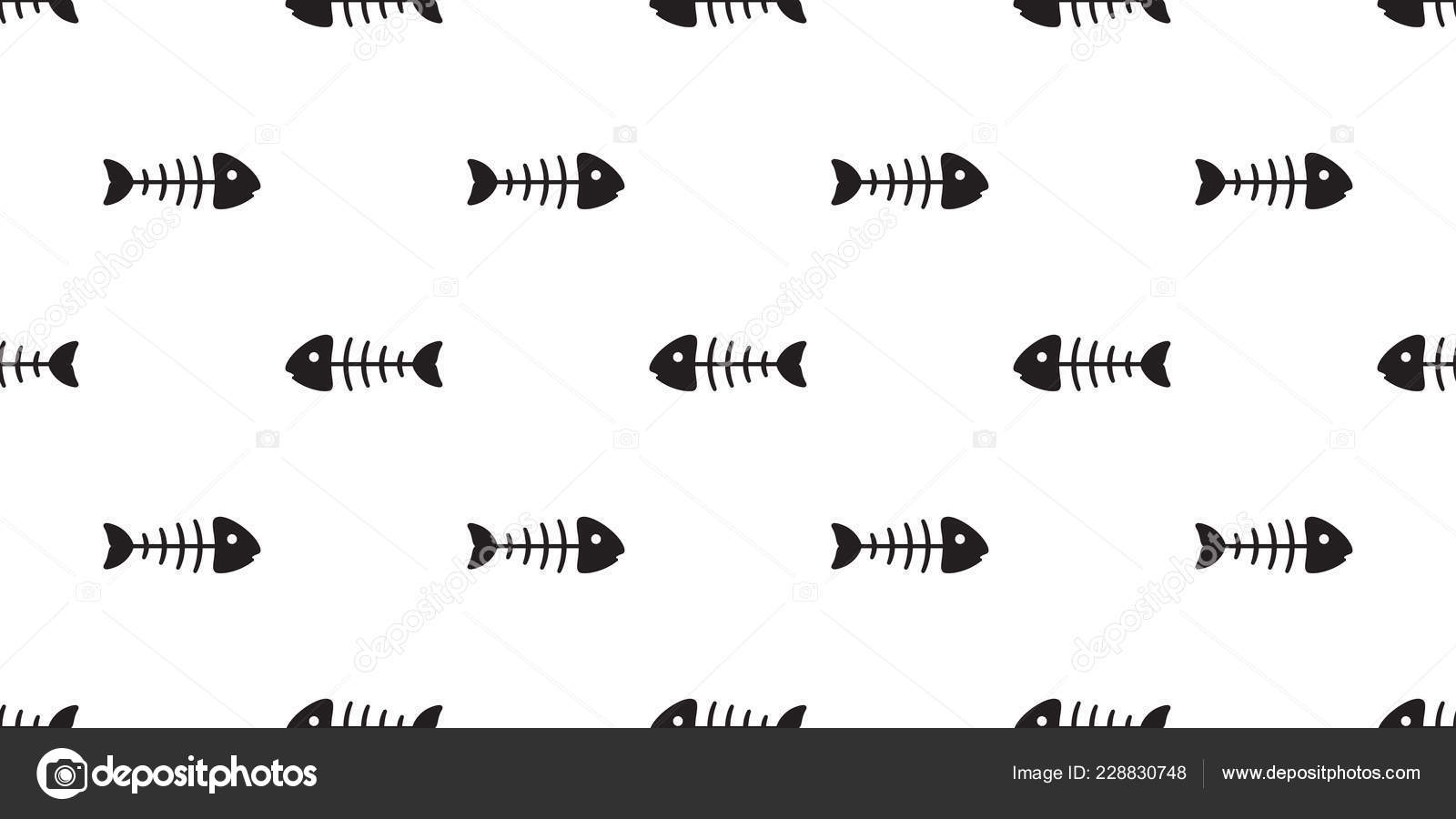 Fish Bone Seamless Pattern Vector Tuna Salmon Shark Dolphin Ocean Stock ...