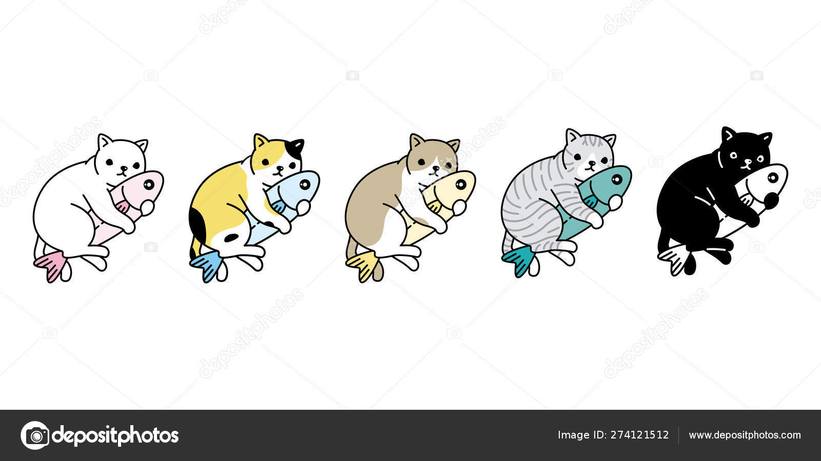 Cat Vector Kitten Calico Icon Hug Fish Salmon Tuna Symbol Stock Vector ...