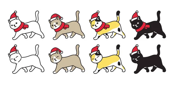 cat icon vector Christmas Santa Claus hat kitten calico logo walking ...