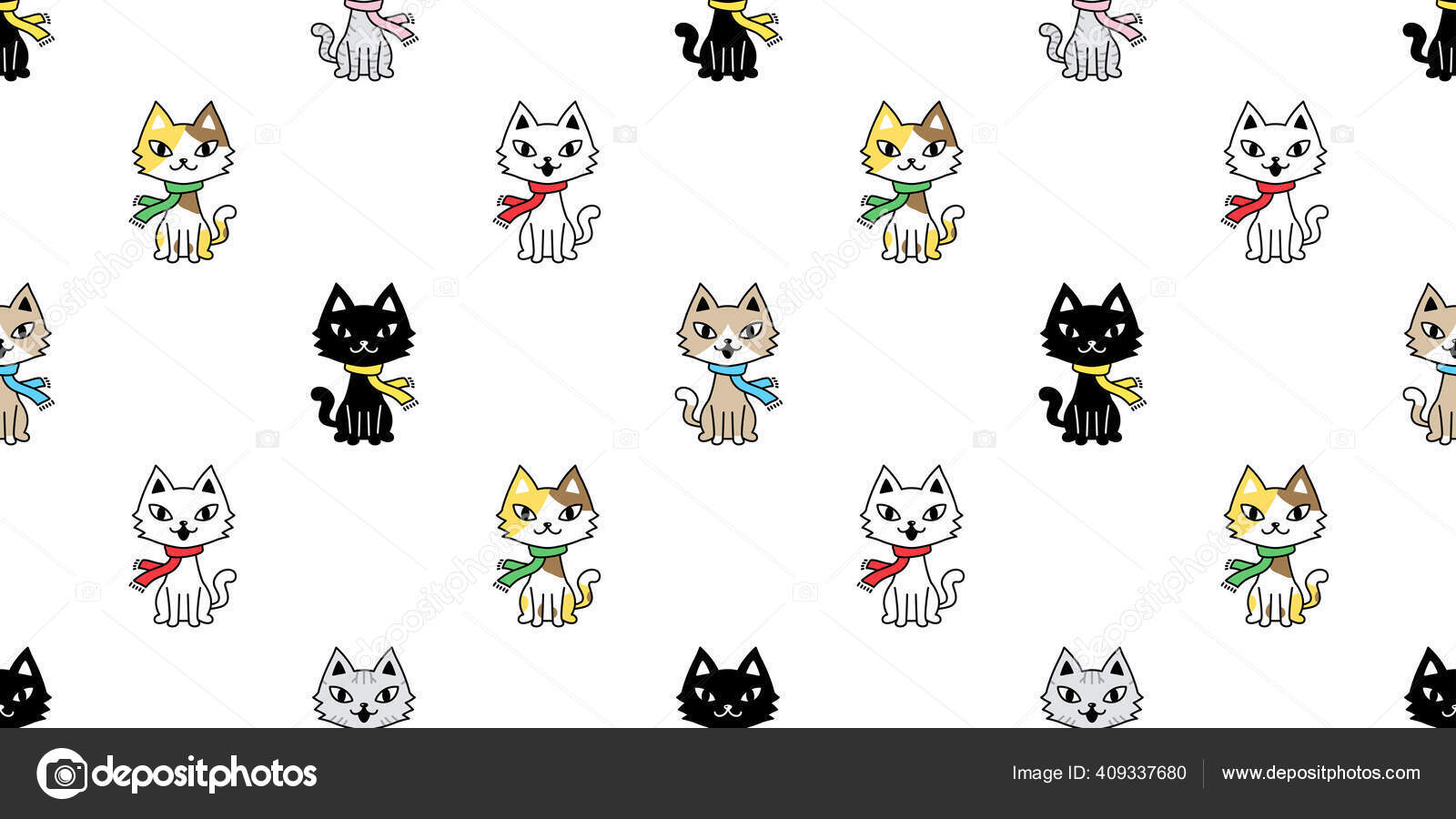 Cat Seamless Pattern Christmas Scarf Kitten Vector Calico Cartoon Collar Stock Vector by ...