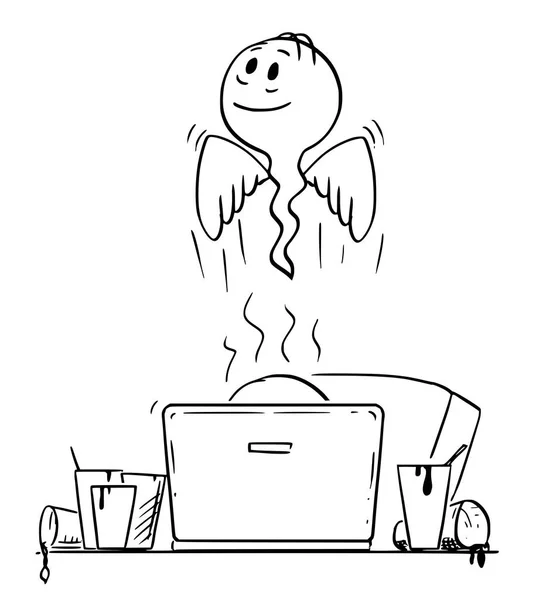 Cartoon of Man or Businessman Who Died While Working on Computer and ...