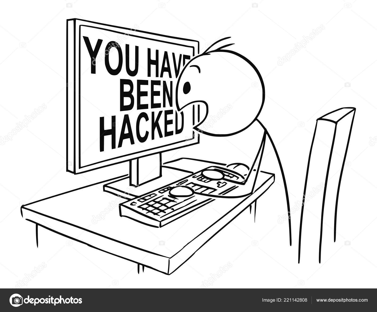 Cartoon of Man or Businessman Watching in Panic Computer Screen With ...