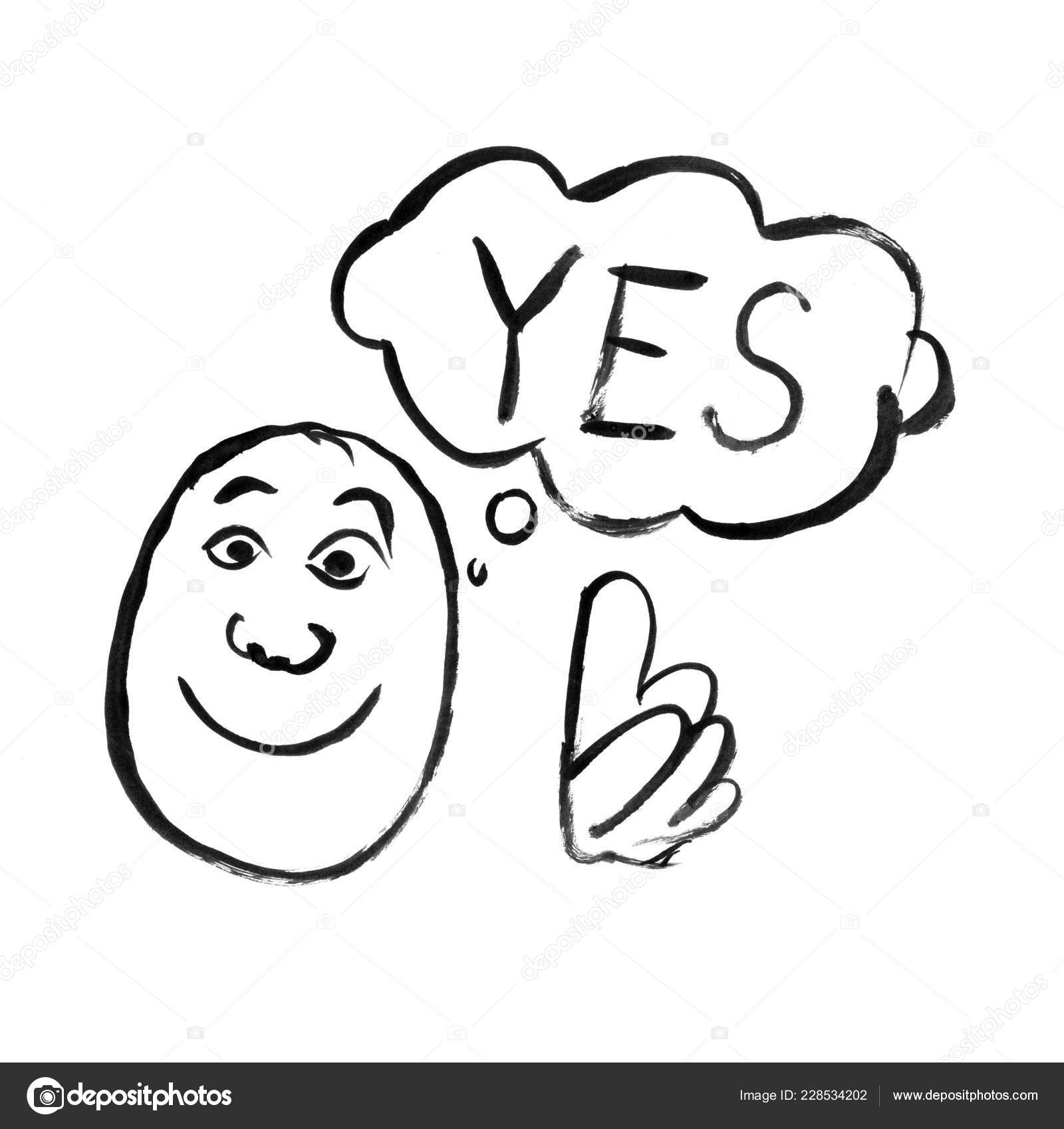 Black Ink Hand Drawing of Face of Man Saying Yes — Stock Photo © ursus ...