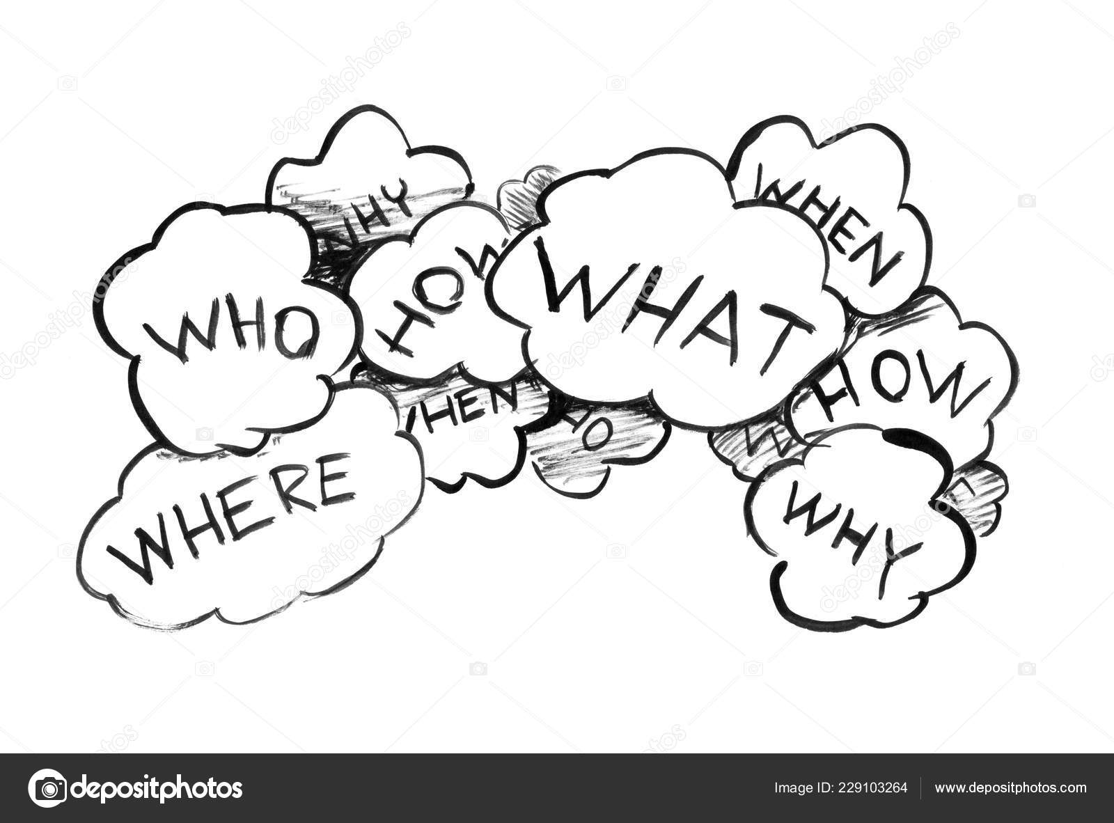 Black Ink Grunge Hand Drawing of Speech Bubbles With Questions Stock ...