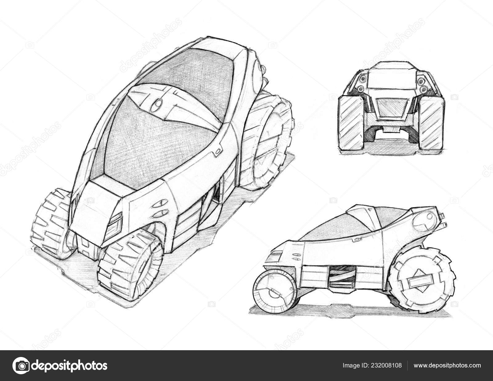 Pencil Concept Art Drawing of Small Futuristic Off-Road Car Design ...
