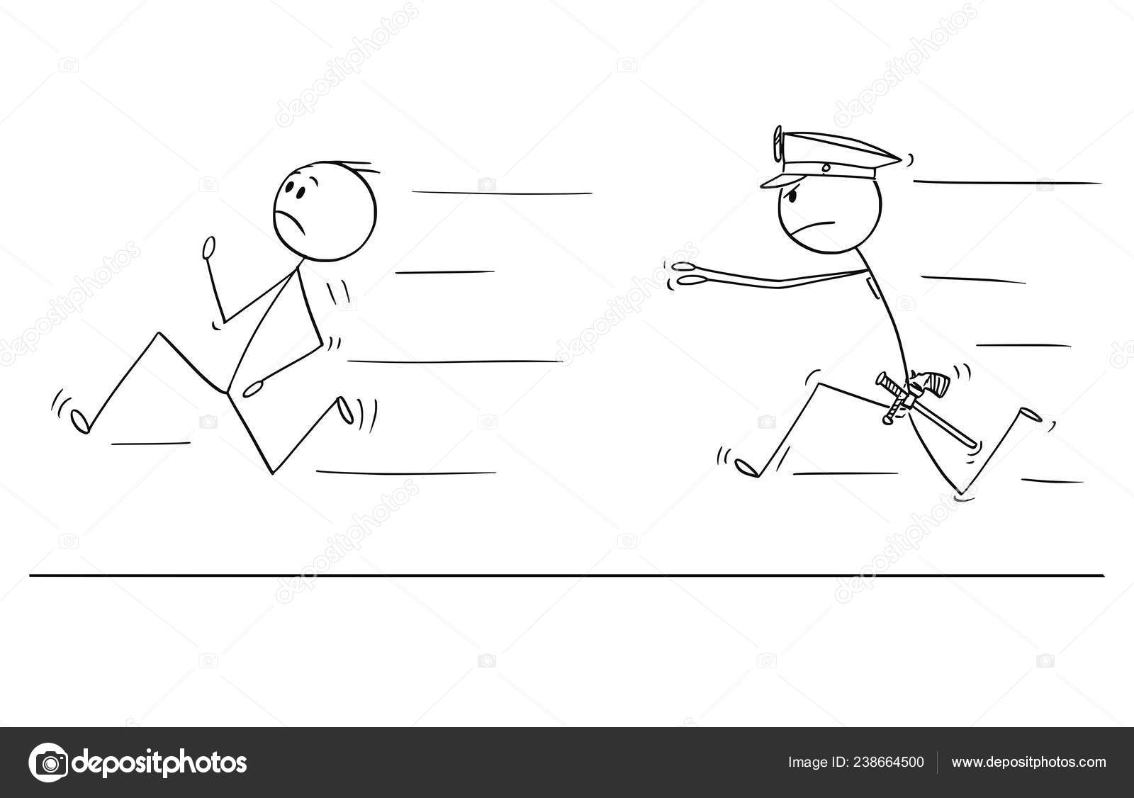 Cartoon of Man or Businessman Running From Policeman Stock Vector Image ...