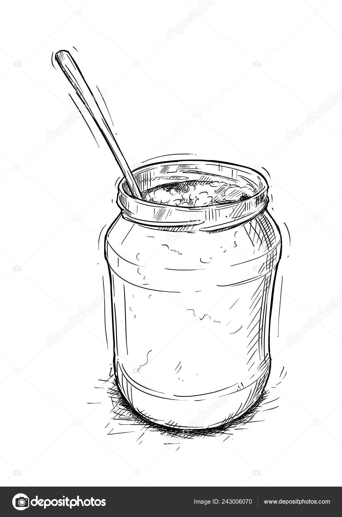 Artistic Illustration or Drawing of Jam, Marmalade or Honey Jar and ...