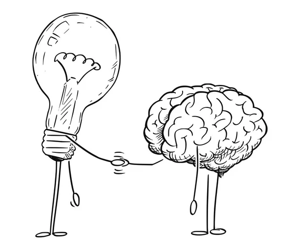 Cartoon Drawing of Brain and Lightbulb Characters Shaking Hands - Stock ...