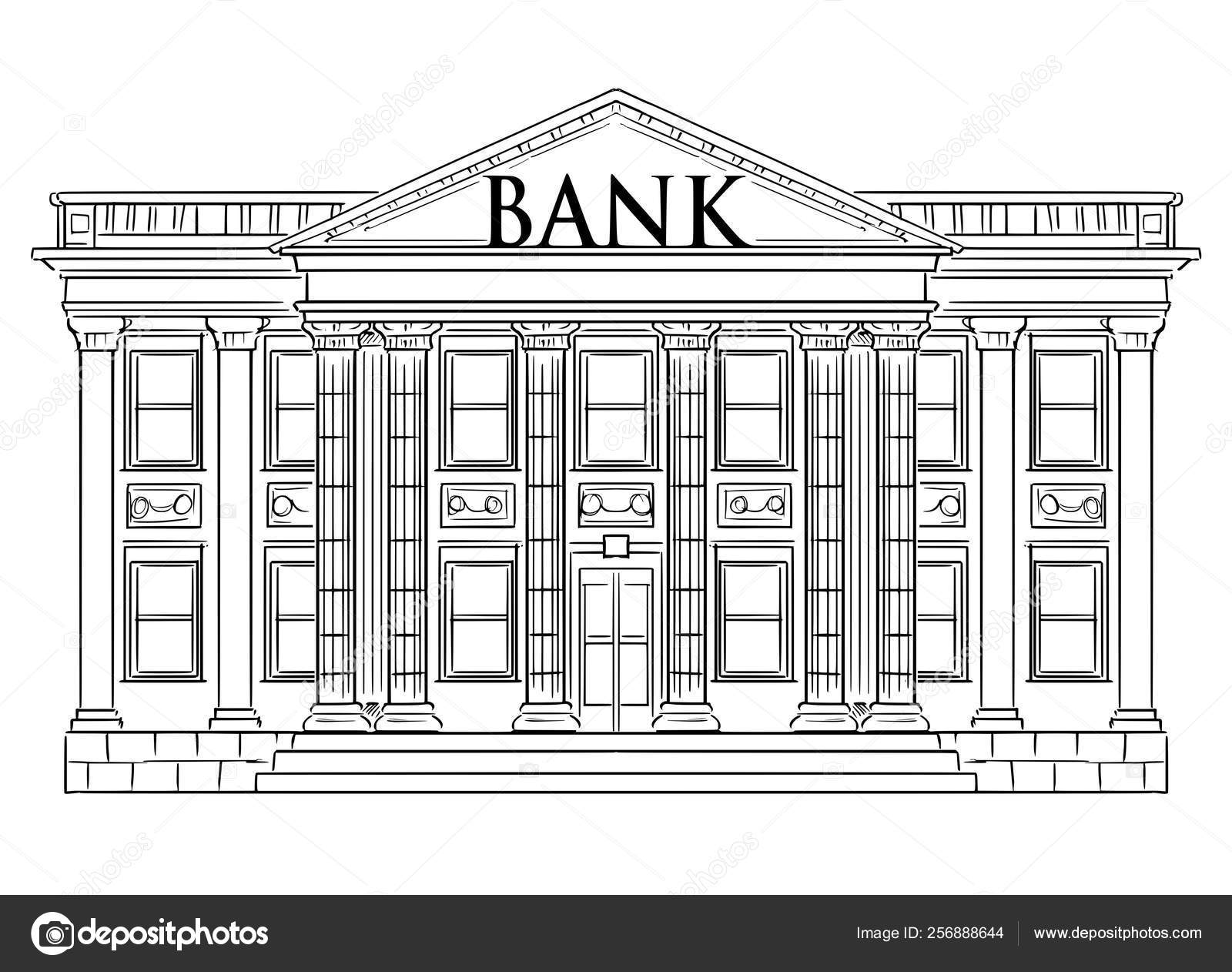 Vector Drawing of Classic Bank Building as Finance and Investment ...