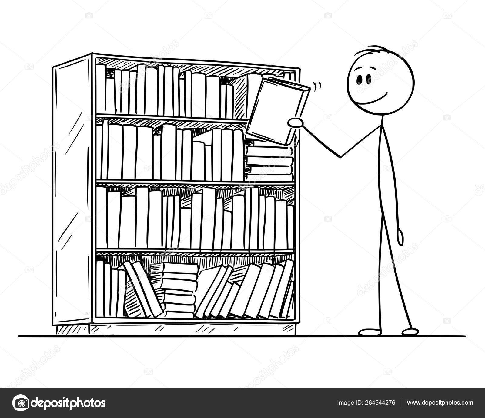 Cartoon of Man Taking Book From the Bookcase. Stock Vector Image by ...