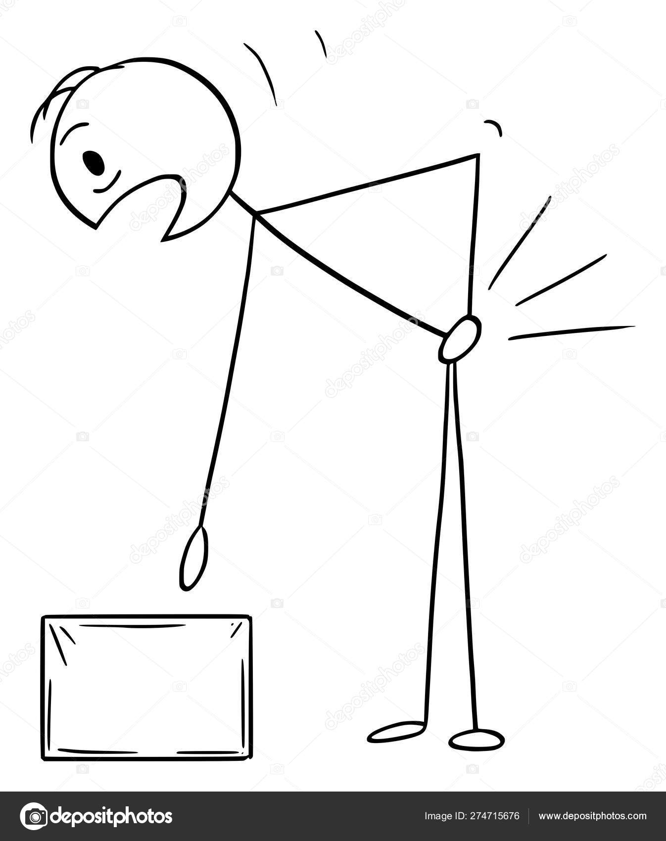 Vektor tecknad av mannen som skadade ryggen medan lyfta upp rutan ...