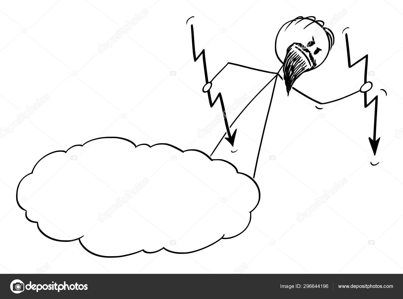 Vector Cartoon of Angry God Throwing or Casting Lightnings Down from ...