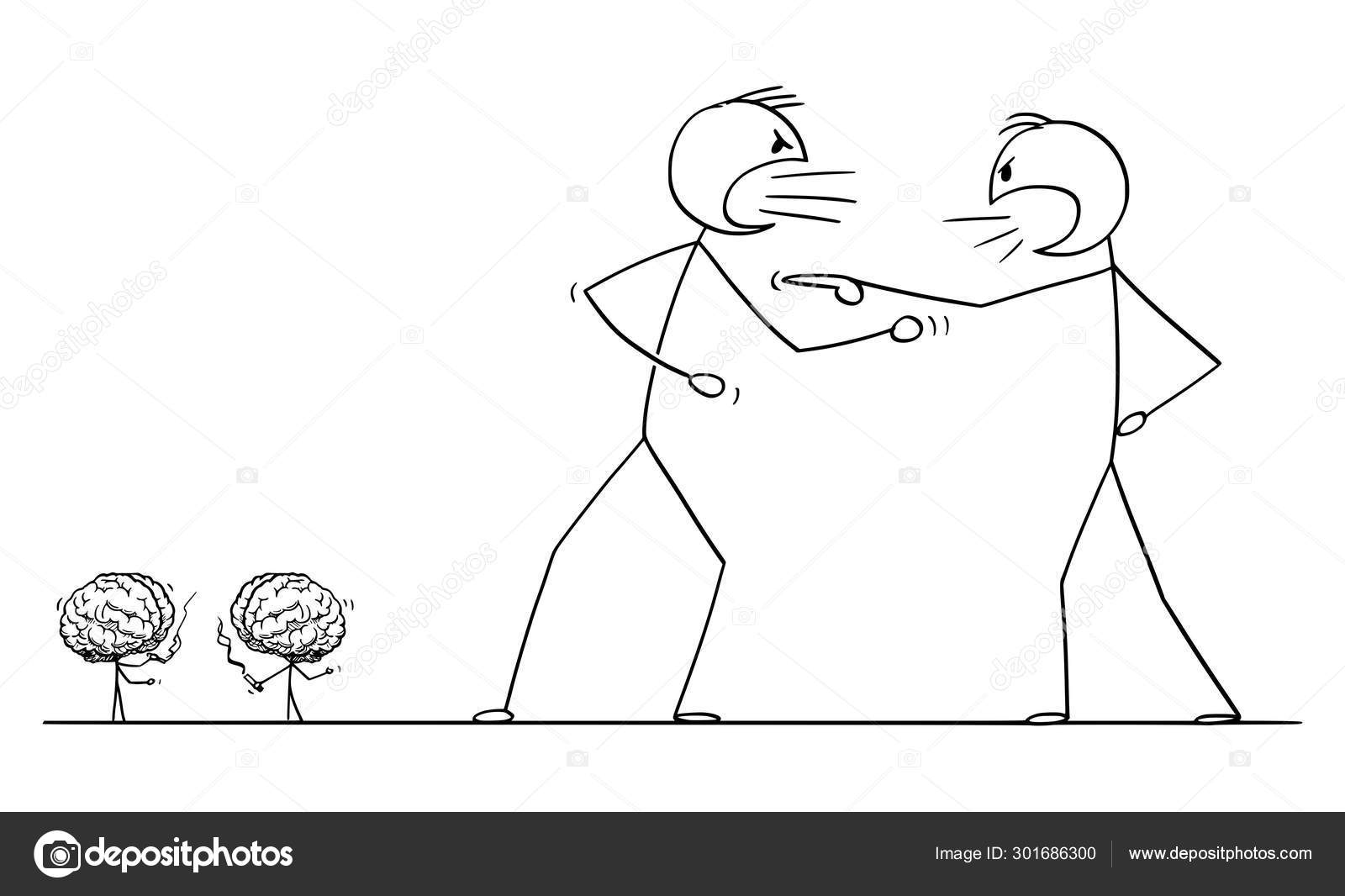 Vechtende Stokfiguur Cartoon Illustratie Van, Twee Jongens Vechten In