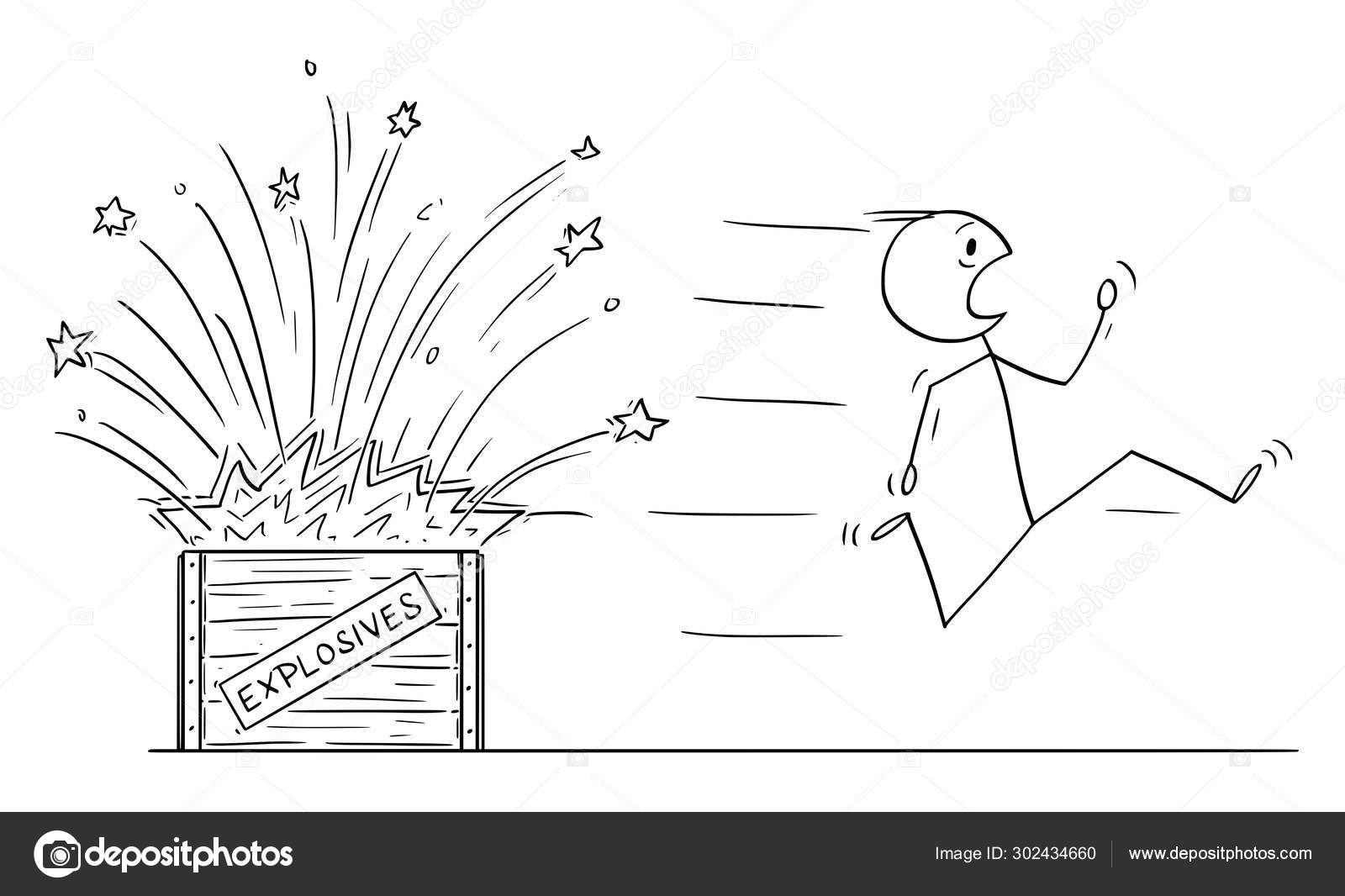 Vector Cartoon of Man, Bomb Disposal Expert or Pyrotechnist Running ...