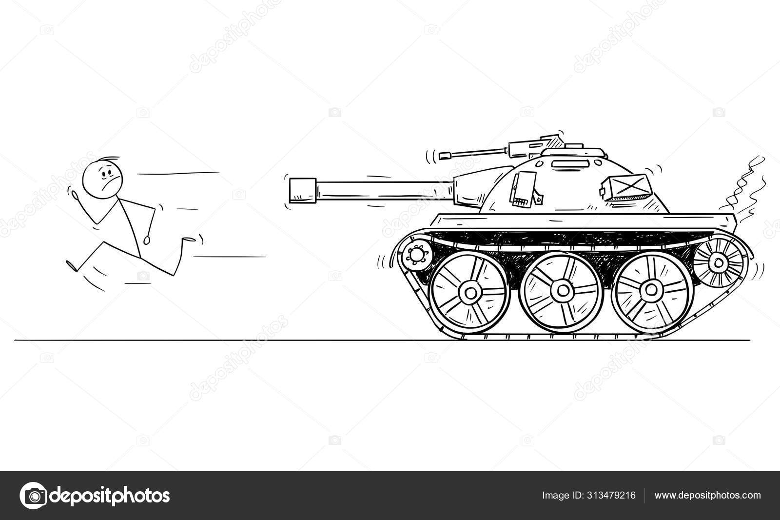 Vector Cartoon Illustration of Man or Civilian Running From the Army ...