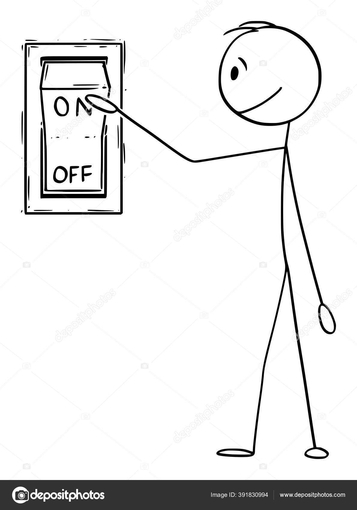 Vector Cartoon Illustration of Man or Businessman Ready to Switch the ...