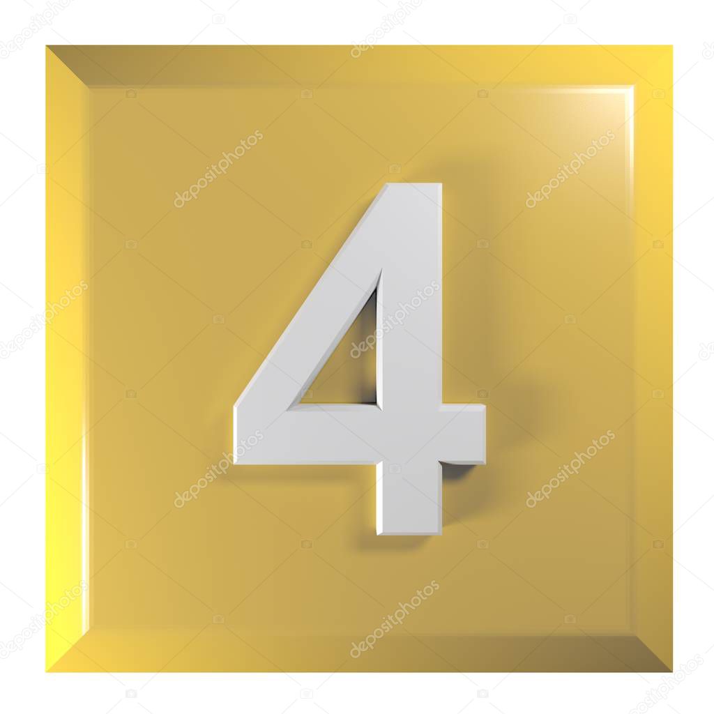 Un amarillo - pulsador cuadrado naranja con número 4, aislado sobre ...