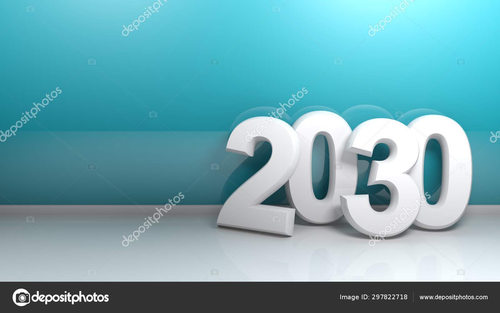 Number 2030 Leaning Blue Wall Room Rendering Illustration — Stock Photo ...
