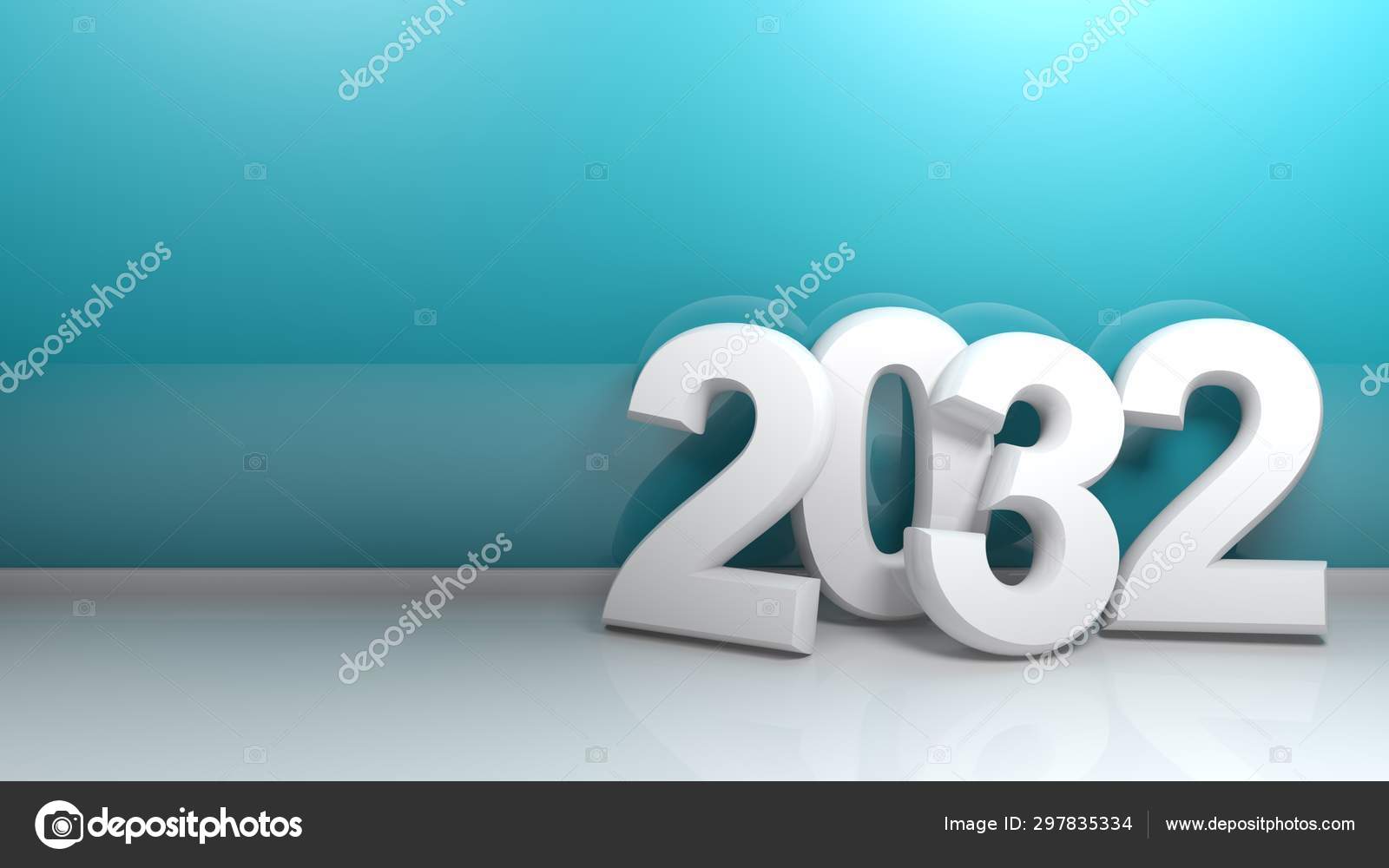 Number 2032 Leaning Blue Wall Room Rendering Illustration — Stock Photo ...
