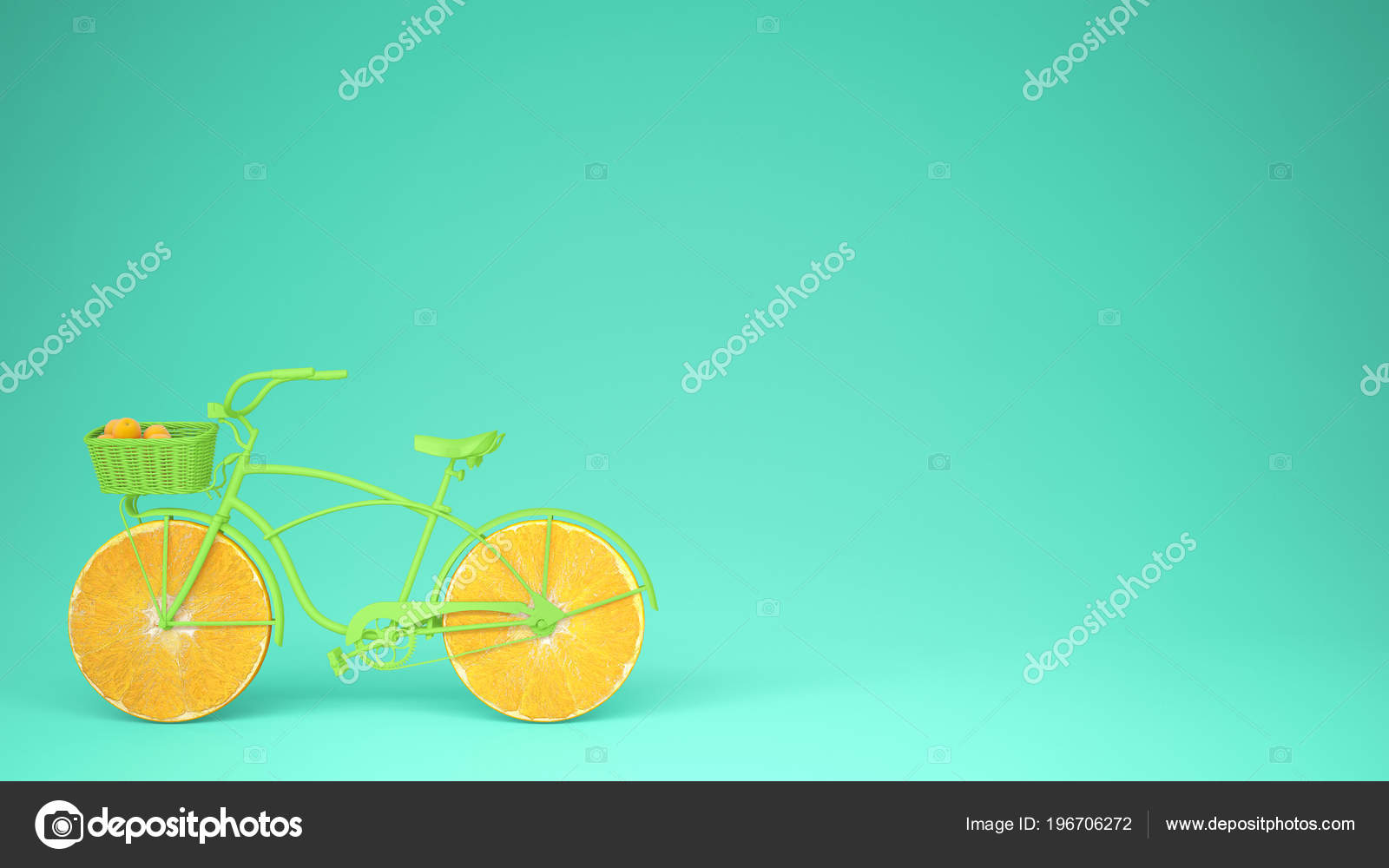 Green Bike Sliced Orange Wheels Healthy Lifestyle Concept Turquoise ...
