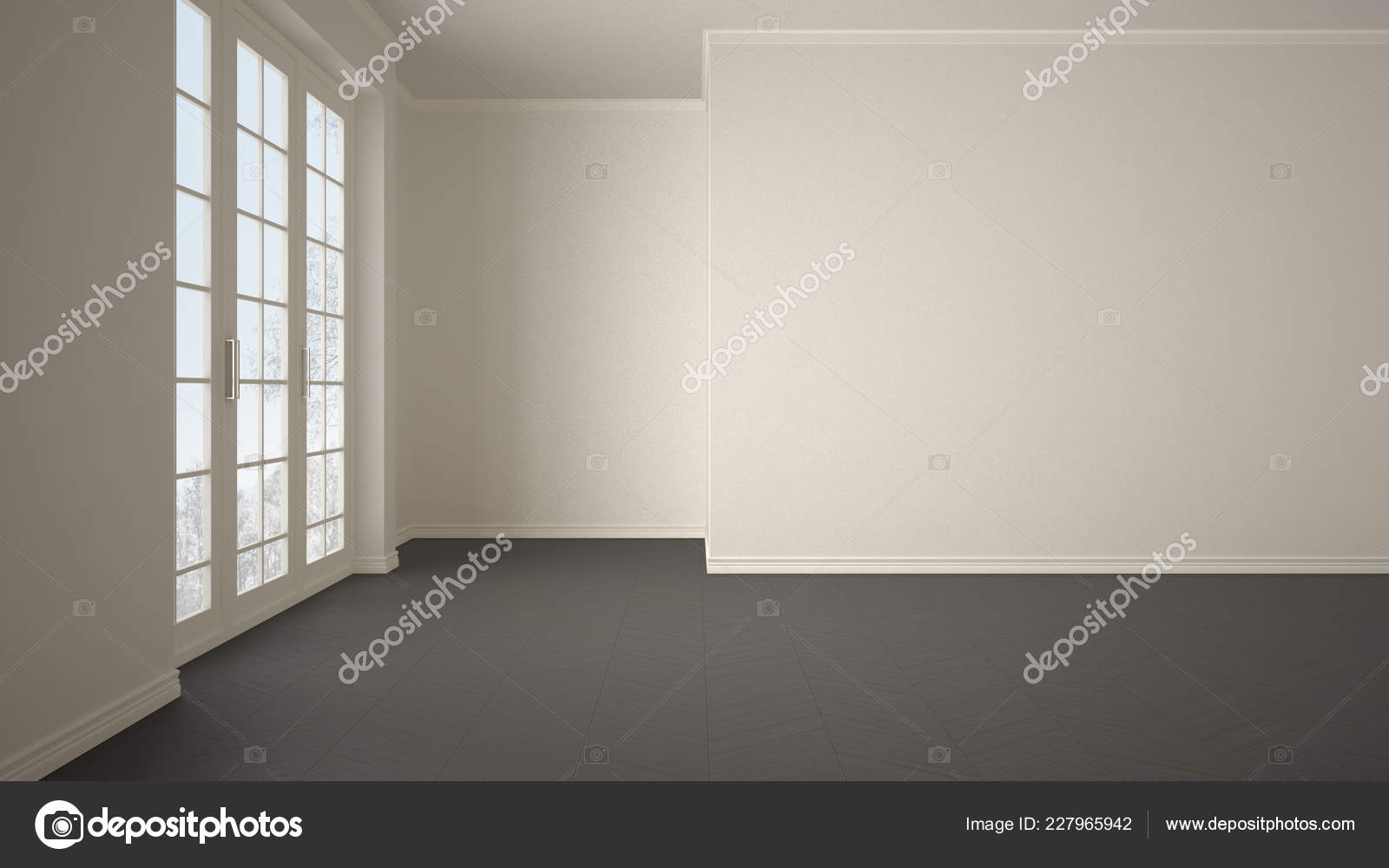 Empty Room Interior Design Open Space Big Panoramic Window Winter Stock ...