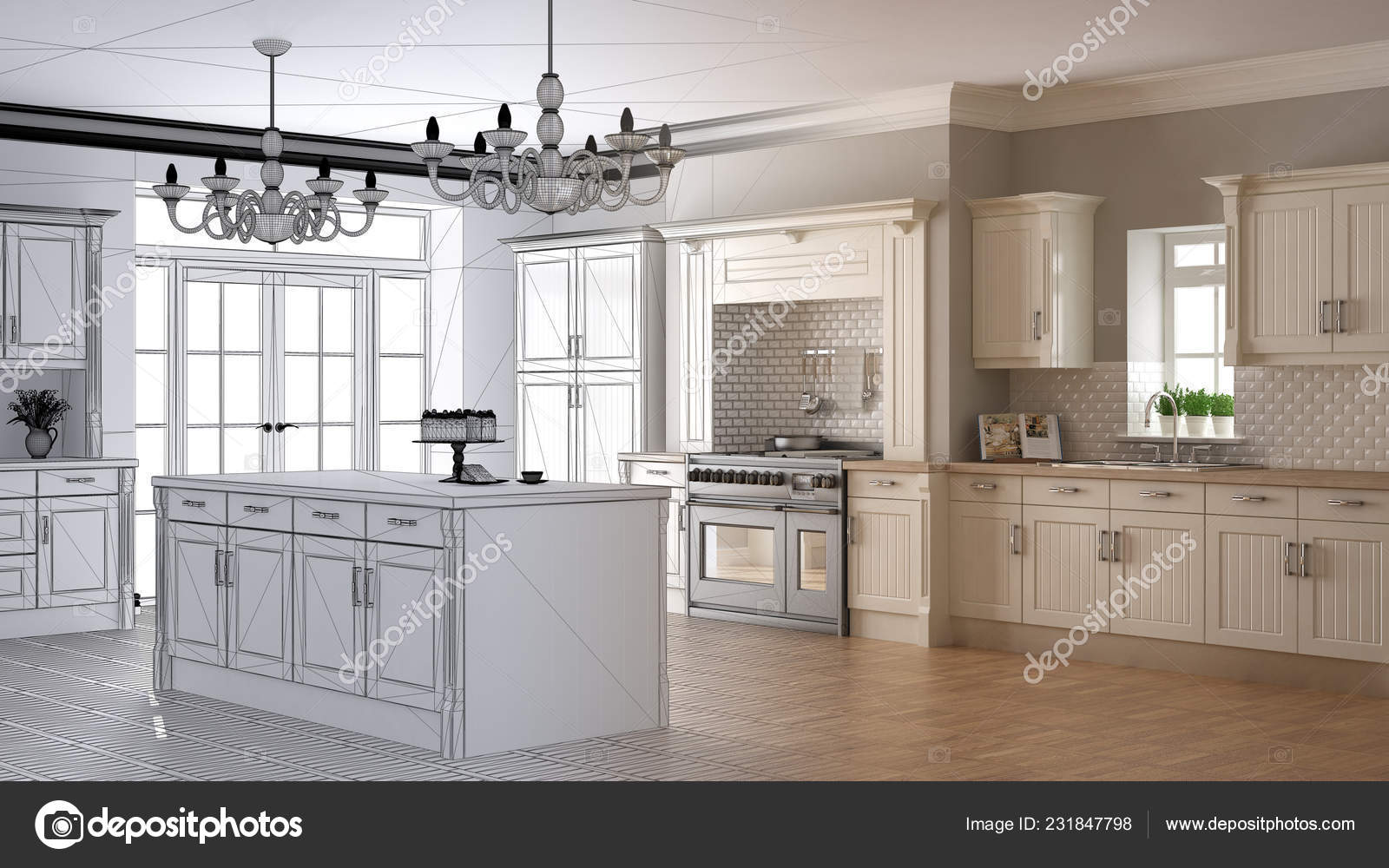 Projeto Inacabado Projecto Cozinha Luxo Vintage Clássico Ilha Com Dois ...