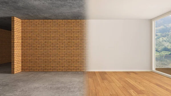 Interior design renovation, before and after, repair and wall painting ...