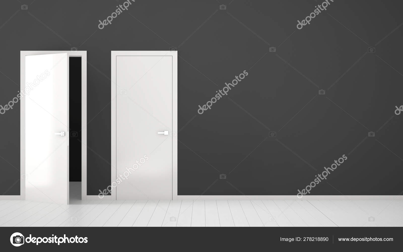 Empty room interior design with open and closed doors with frame, door ...